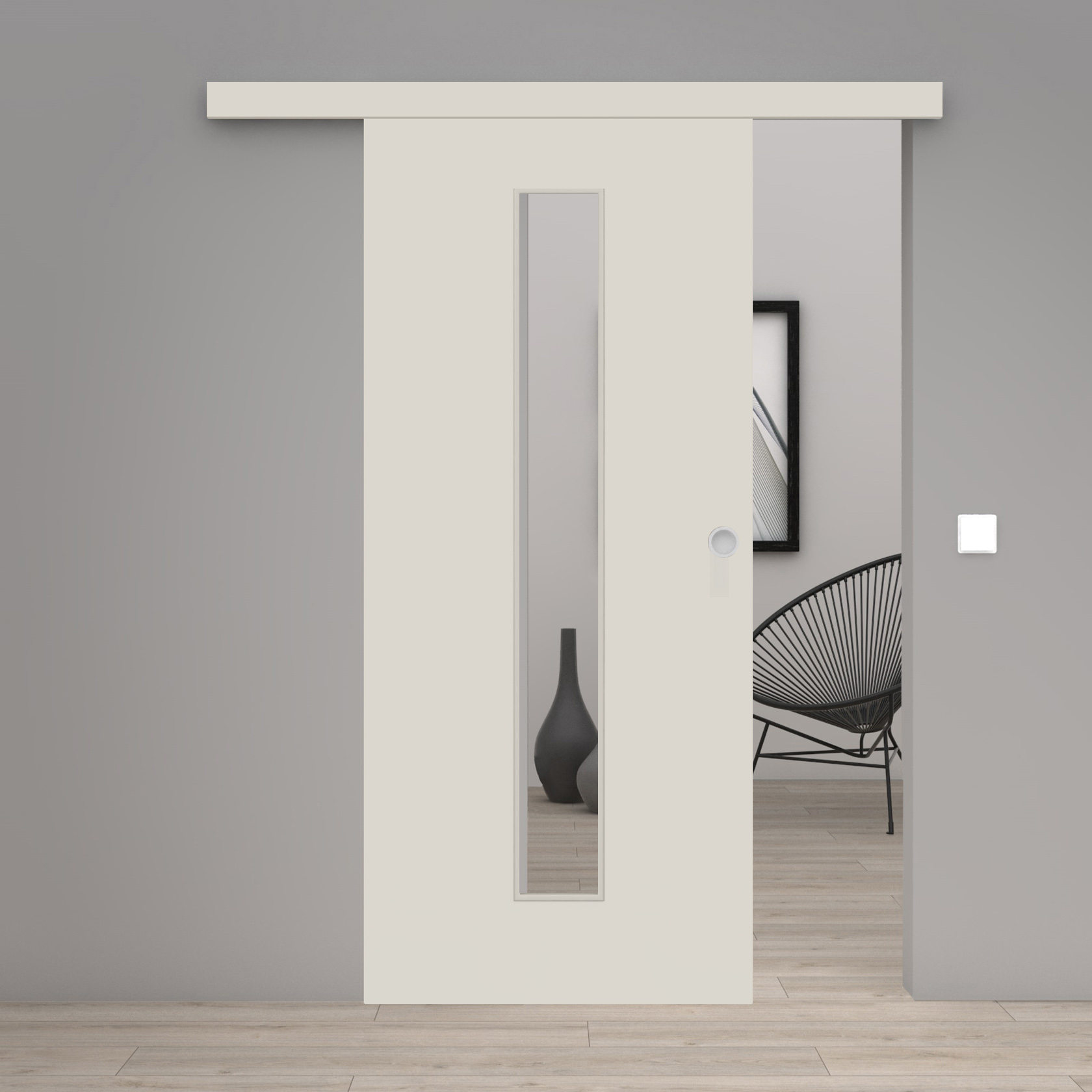 Schiebetür Laminato Angoragrau CPL schmaler Lichtausschnitt | Türenheld